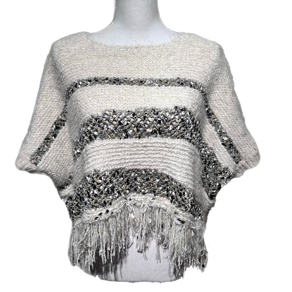 Moth | Sweaters | Anthropologie Moth Poncho Cropped Fringe Boho 7s Cozy ...